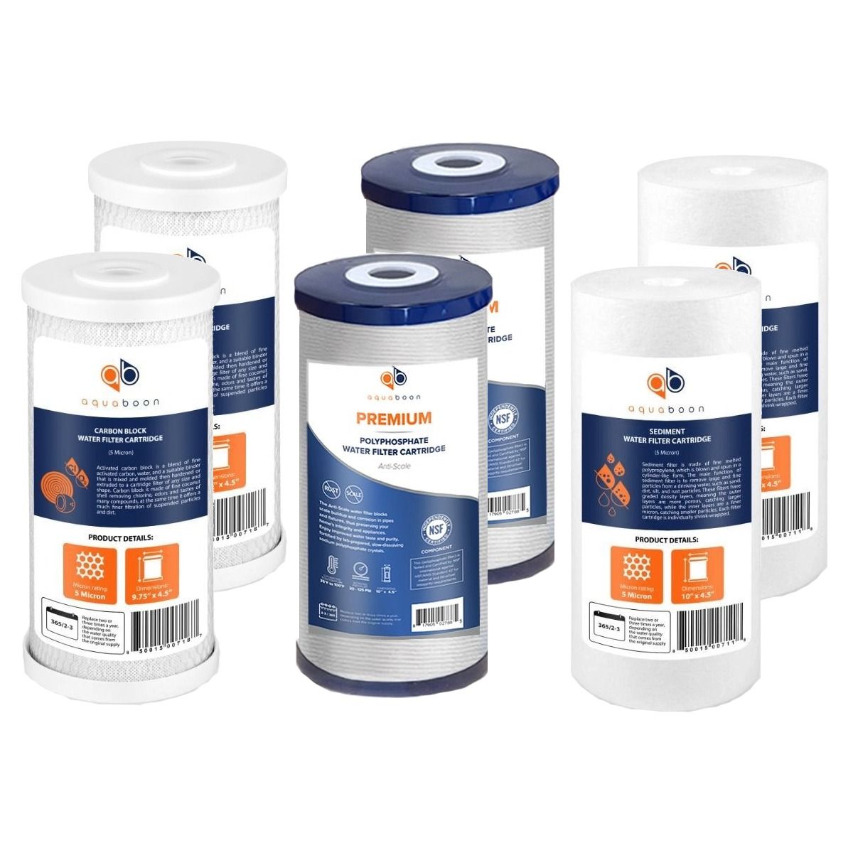Aquaboon 10 x 4.5 Inch. 3 Stage Filters Set (Carbon, Polyphosphate ...