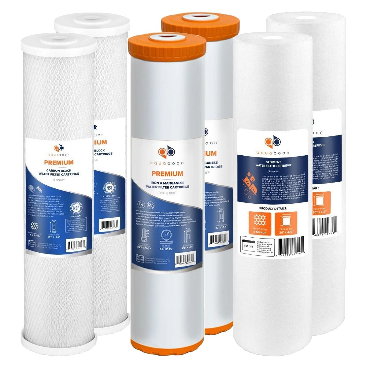 Aquaboon 20 x 4.5 Inch. 3 Stage Filters Set (Premium Carbon, Iron And ...