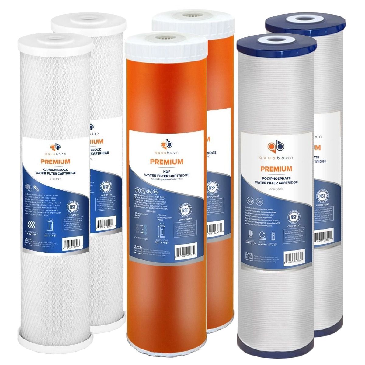 Aquaboon 20 x 4.5 Inch. 3 Stage Filters Set (Premium Carbon, KDF ...