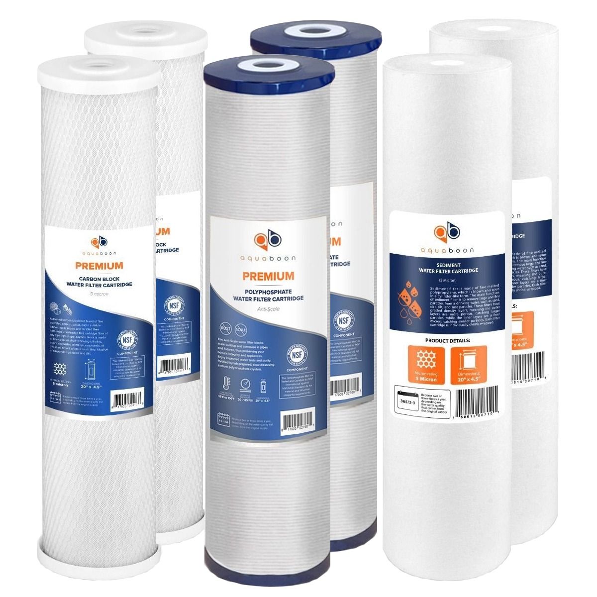 Aquaboon 20 x 4.5 Inch. 3 Stage Filters Set (Premium Carbon ...