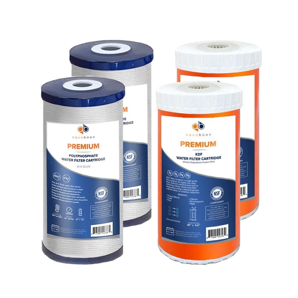 Aquaboon 10 x 4.5 Inch. 2 Stage Filters Set (KDF, Polyphosphate Filters ...